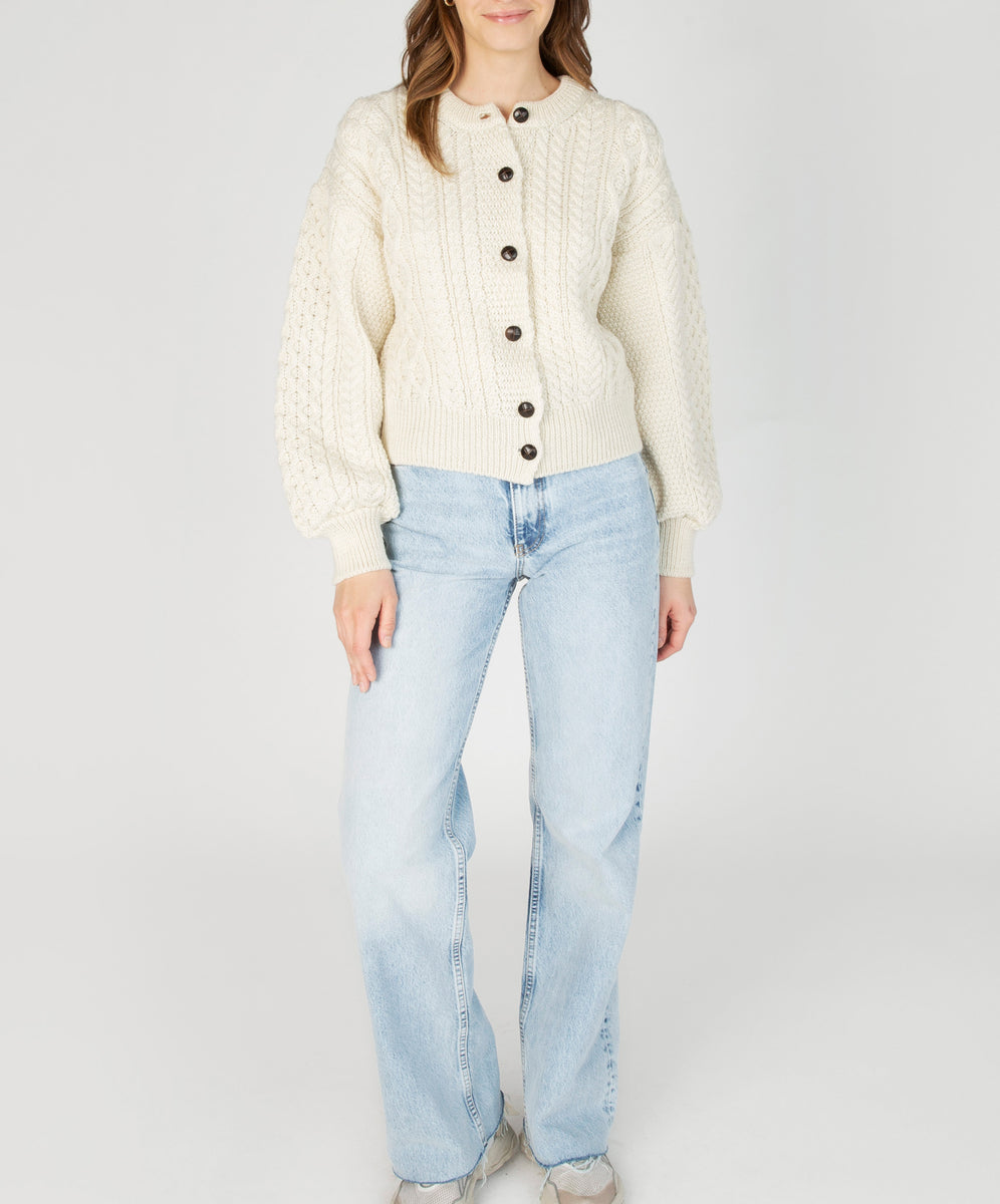 Womens Clover Cropped Aran Cardigan - Cream – The Dingle Woollen Company